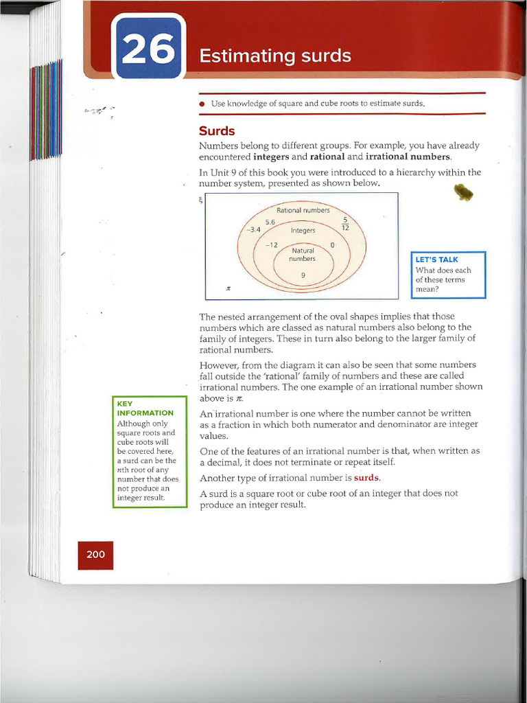 Y9 Maths - 26 Estimating Surds (PG 200-203) - Done | PDF