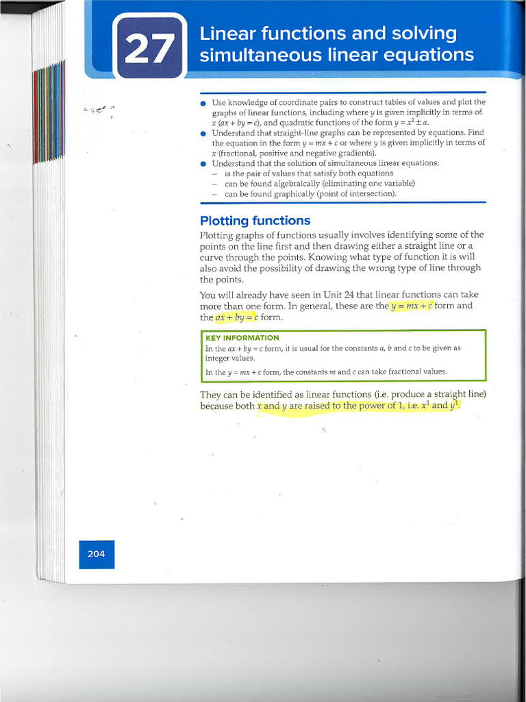 Y9 Maths - 27 Linear Functions and Solving Simultaneous Linear Equations (PG 204-223) - Done | PDF
