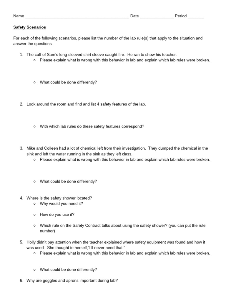 Lab Safety Scenarios and Rules Analysis | PDF