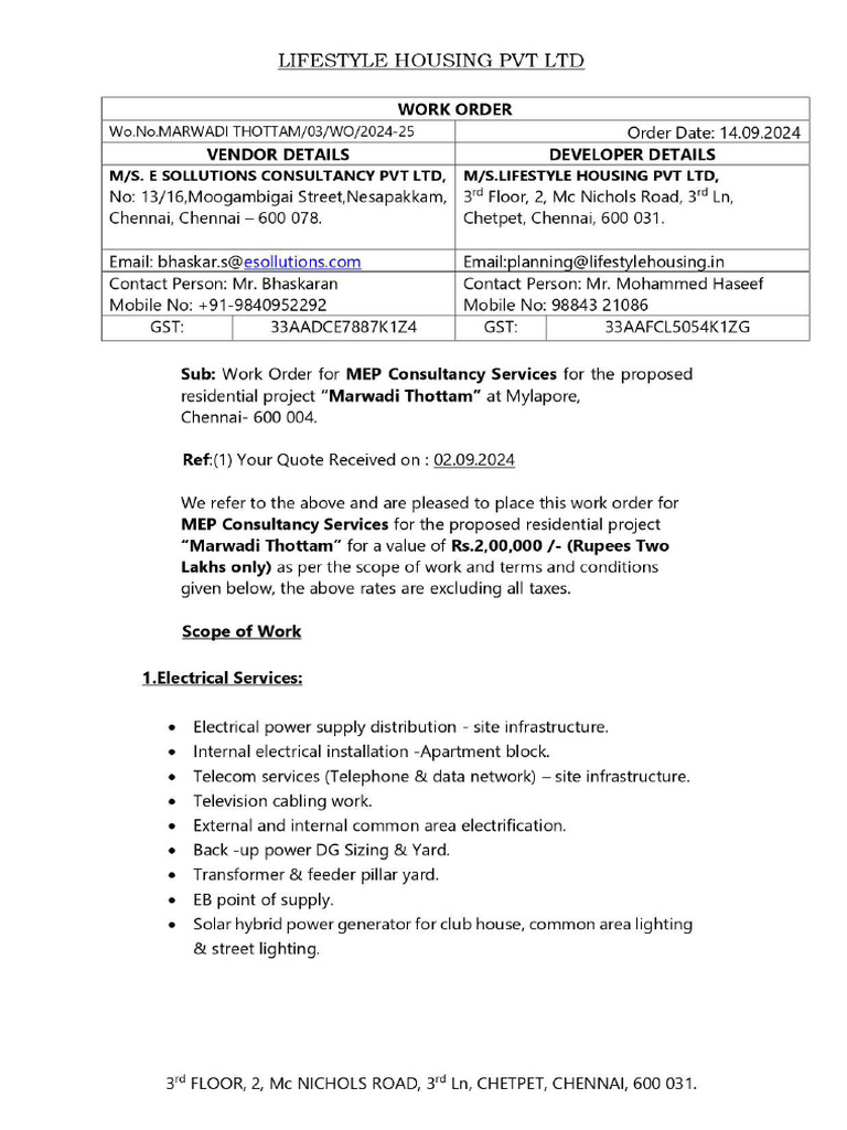 Marwadi Thottam - MEP Consultant Wo - 03 - Signed | PDF