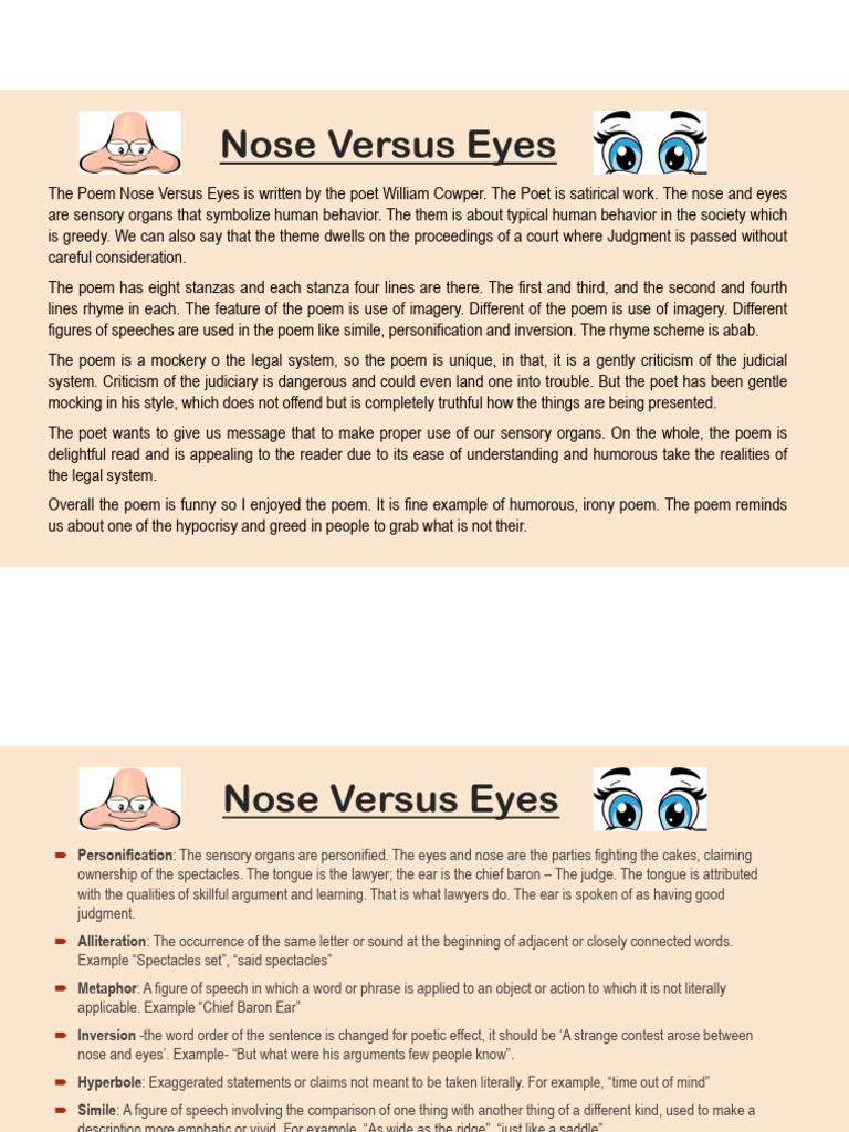Appreciation of "Nose Versus Eyes" Poem | PDF | Poetry