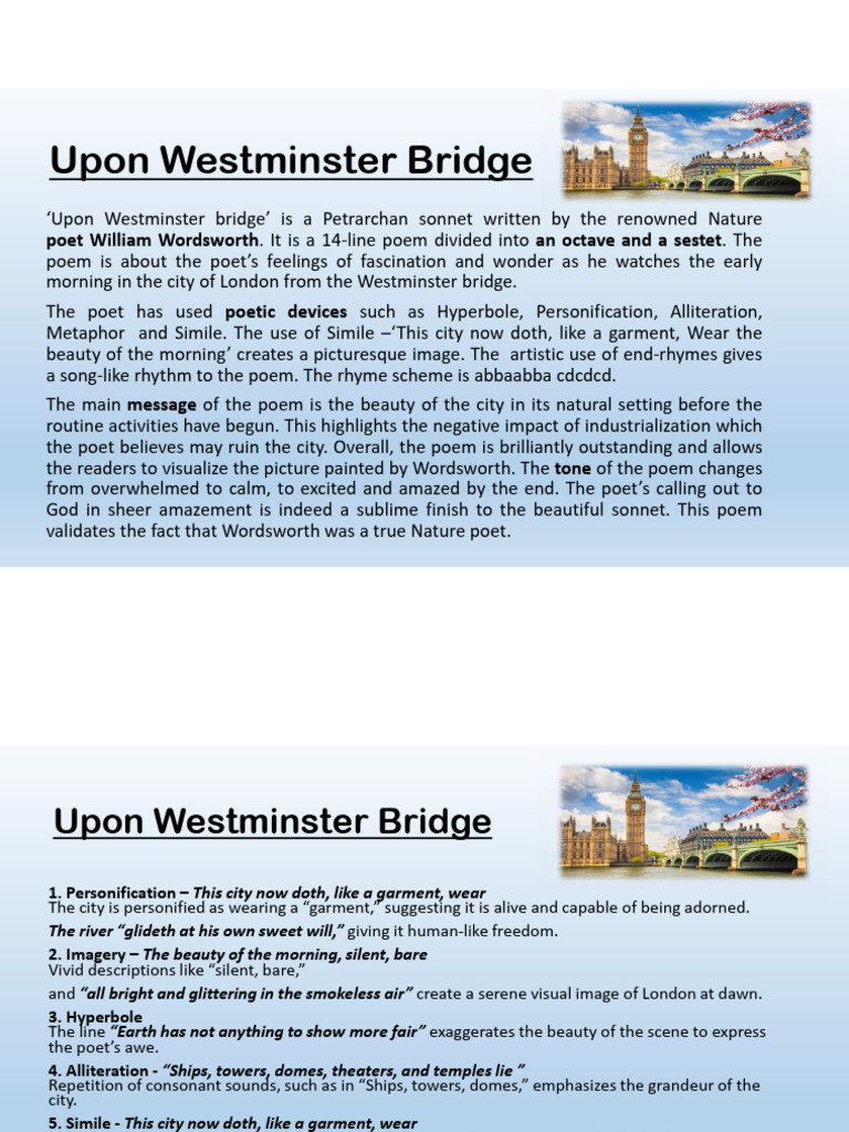 2.4 Upon Westminster Bridge Poem Appreciation | PDF