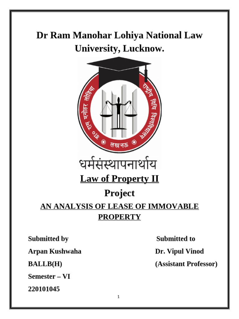 Property Law 2 Project | PDF | Lease | Leasehold Estate