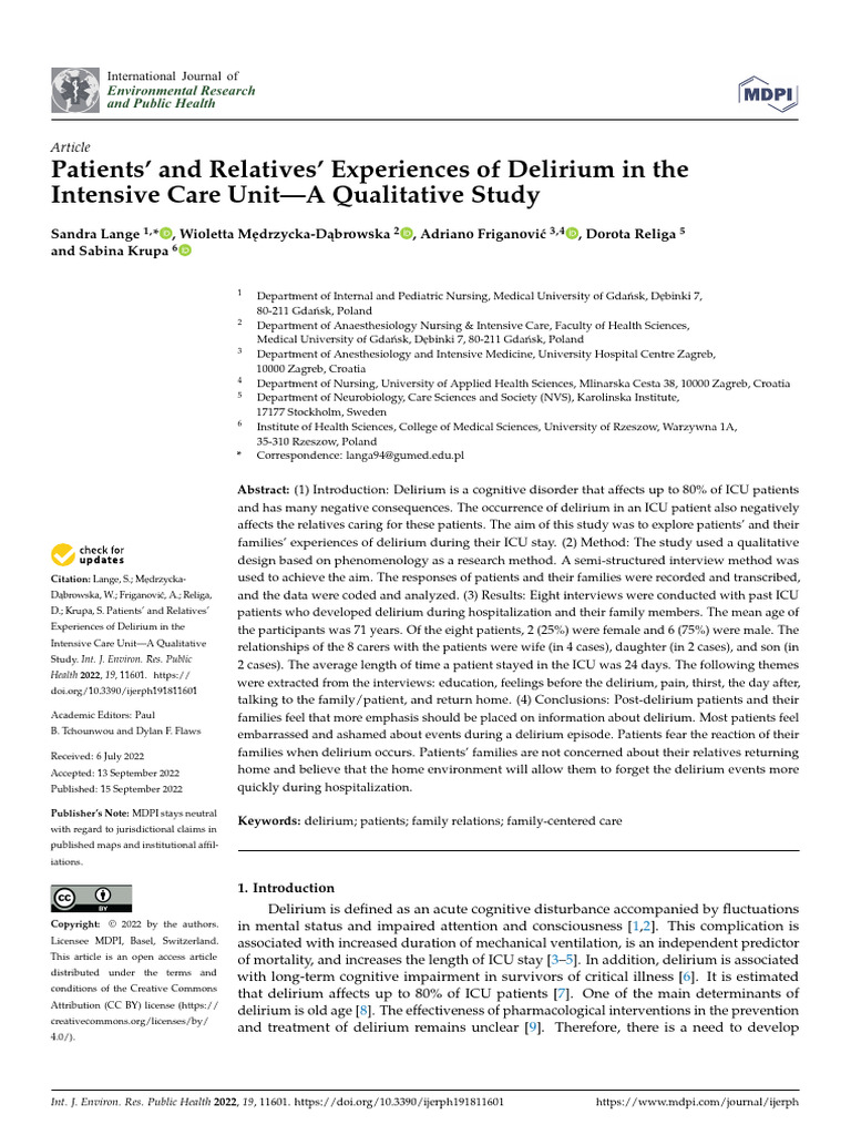 Patients' and Relatives' Experiences of Delirium in The Intensive Care ...