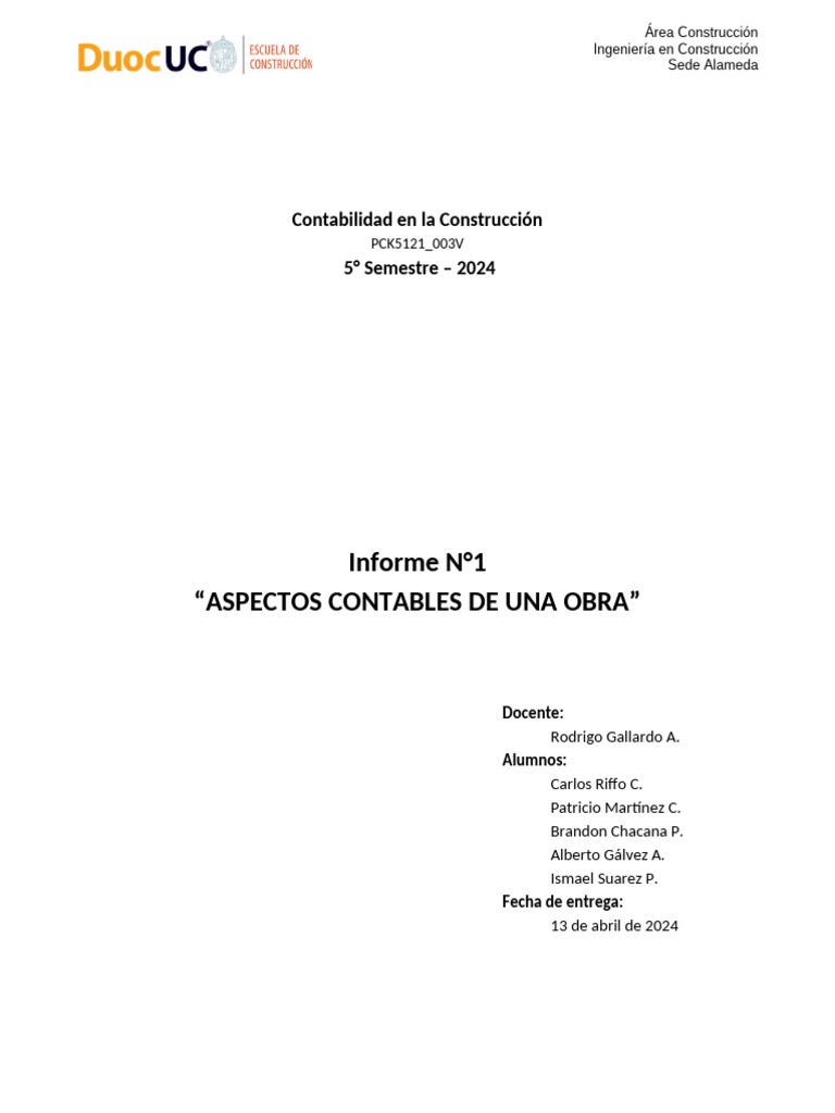 Informe Contabilidad EvN°1 | PDF | Contratista general | Presupuesto
