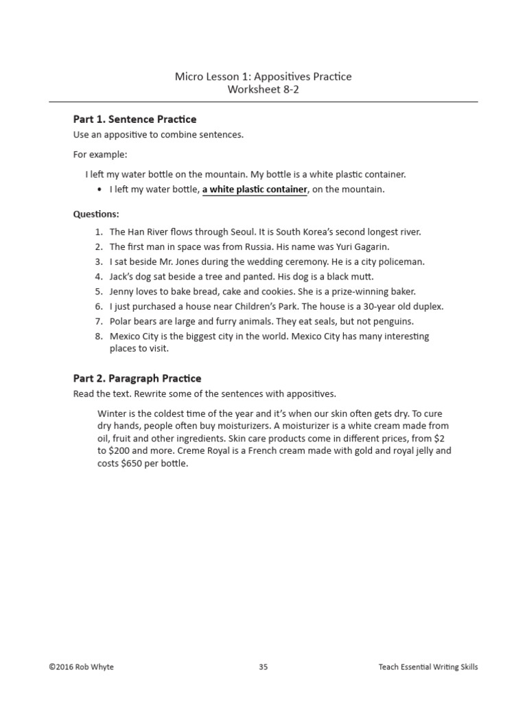 Appositive Practice | PDF | Foods