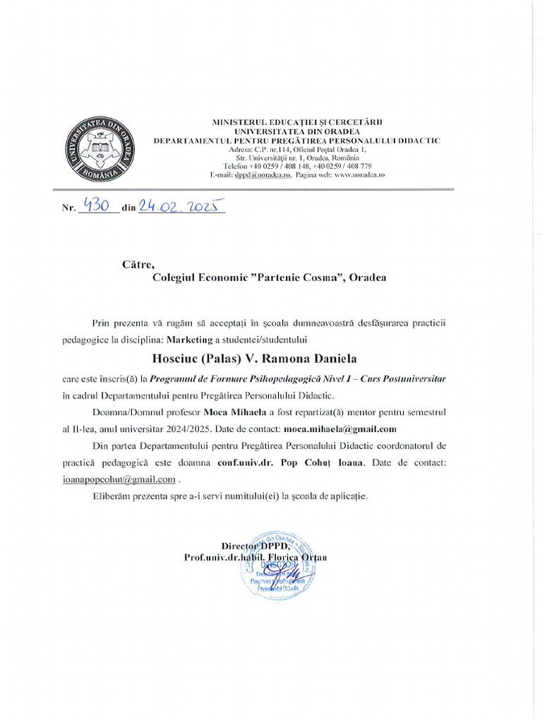 Adeverinta Practica Nivel I Postuniversitar - 88-88 | PDF