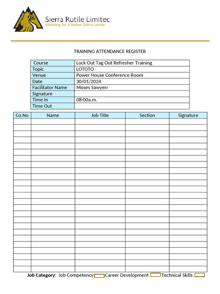 Lock Out Tag Out Training Register | PDF