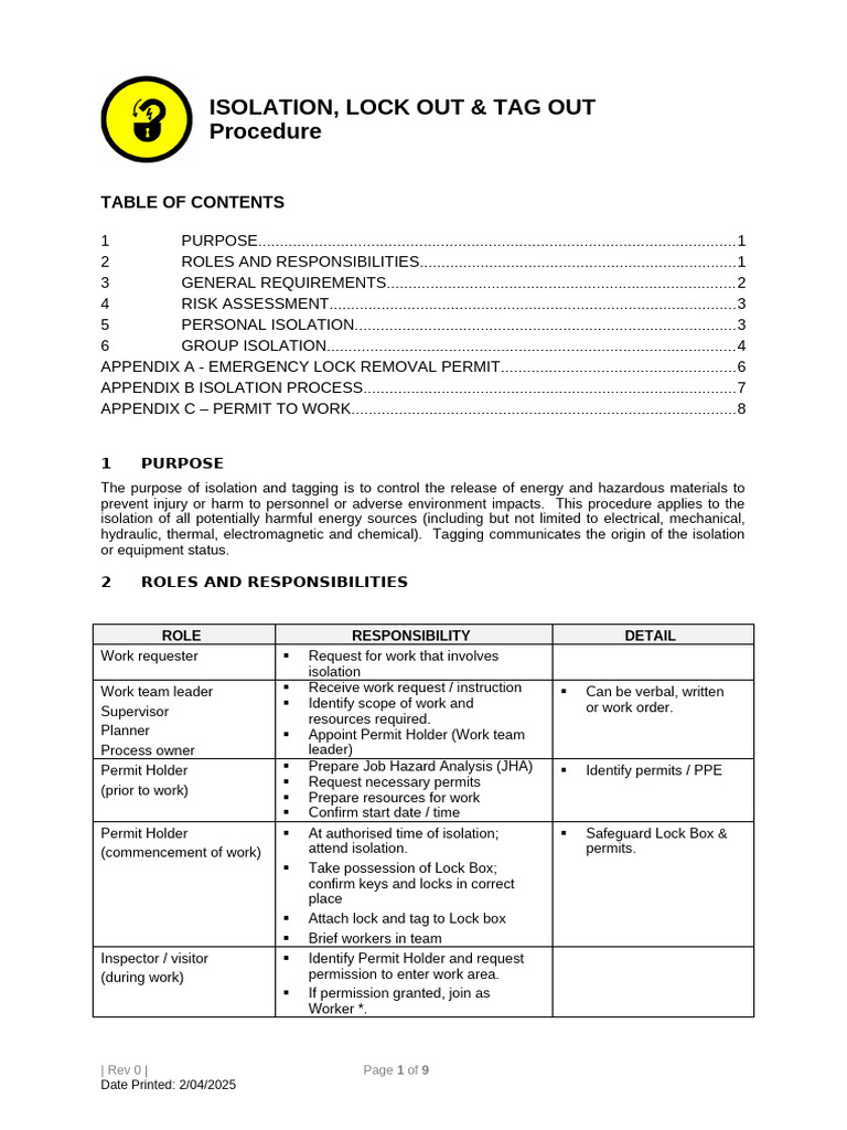 Sierra Rutile - Permit To Work and Isolation Procedure 24 - 02 - 2017 ...