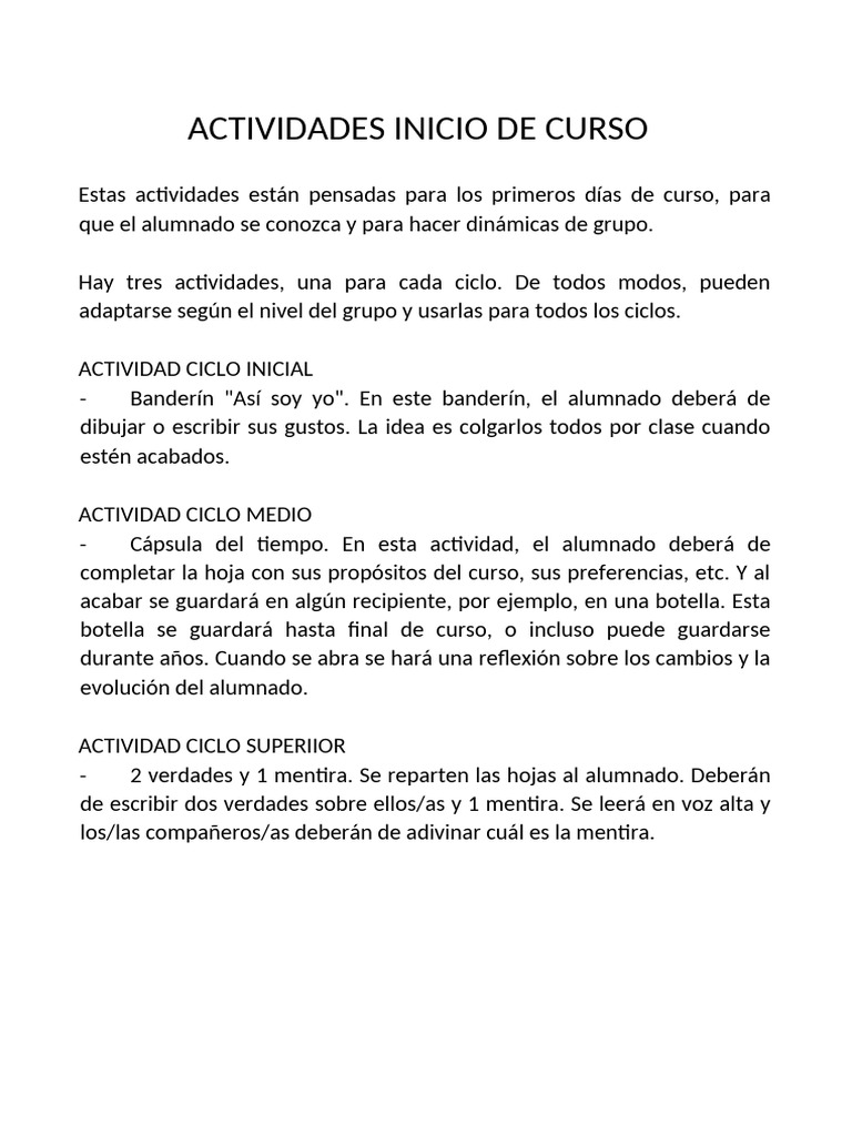 Actividad Inicio de Curso | PDF