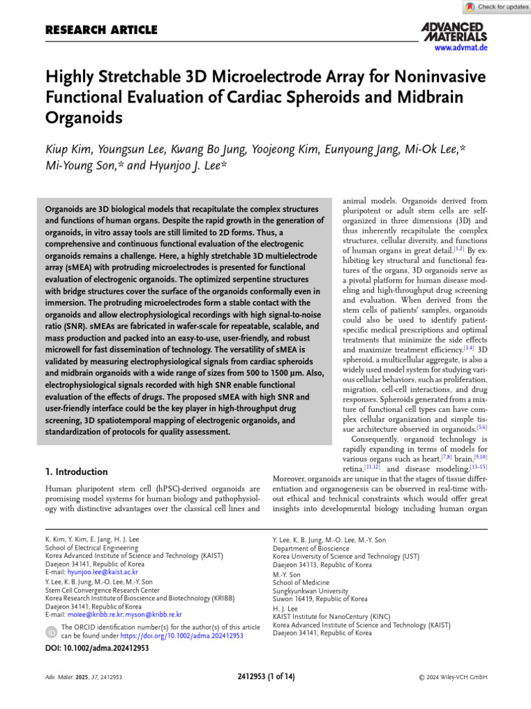 Stretchable 3D Microelectrode Array for Organoids | PDF ...