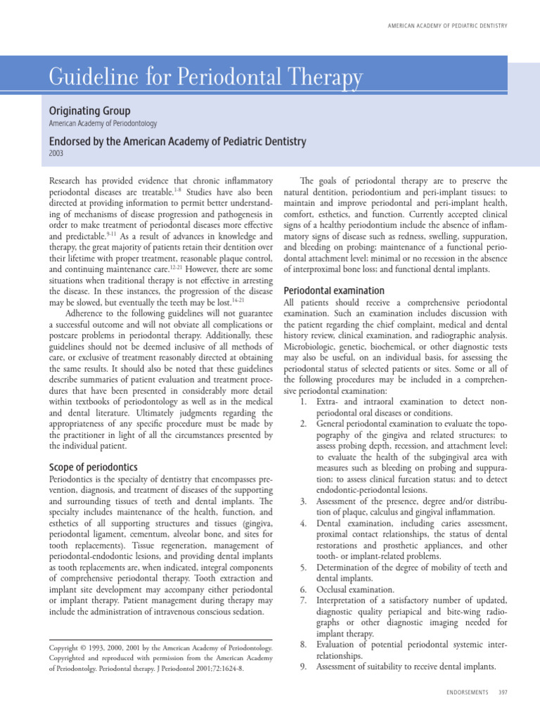 Guideline For Periodontal Therapy | PDF | Periodontology | Dental Implant