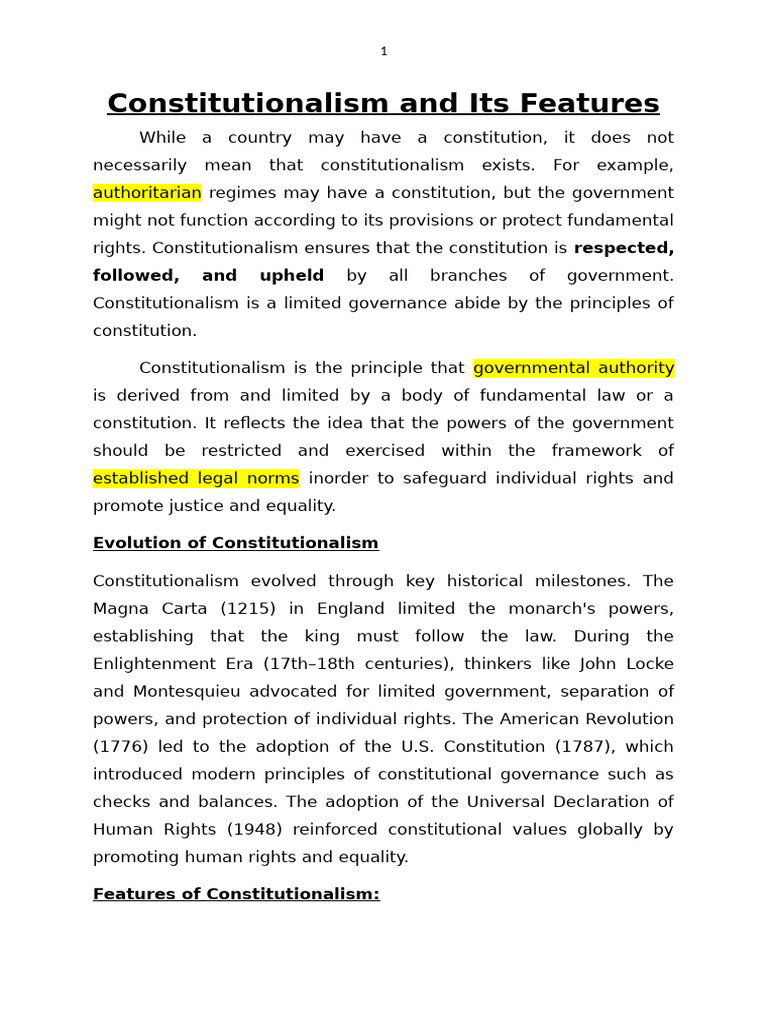 Features of Constitutionalism Explained | PDF | International Law ...