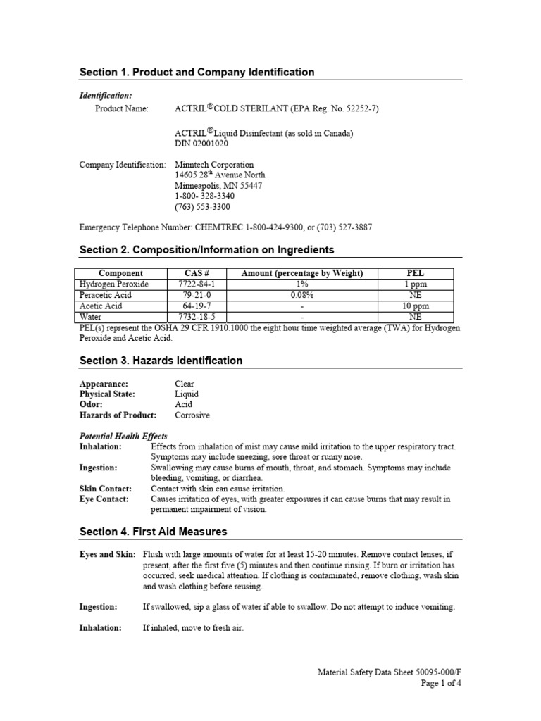Actril Cold Sterilant MSDS | PDF | Sterilization (Microbiology ...