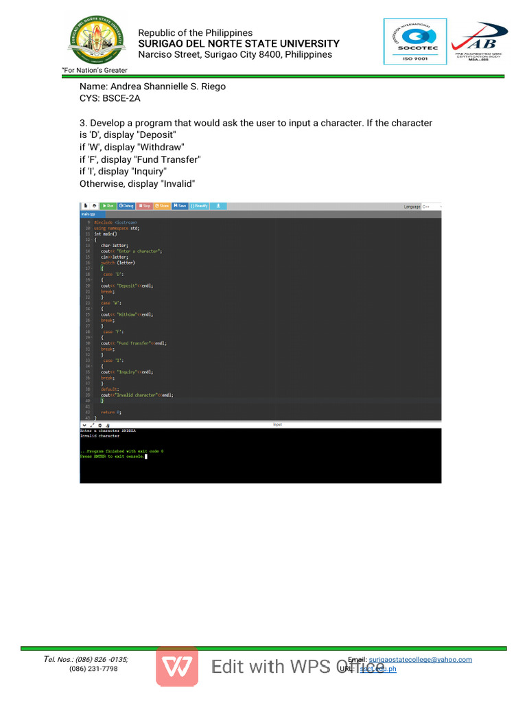User Input Program for Banking Actions | PDF