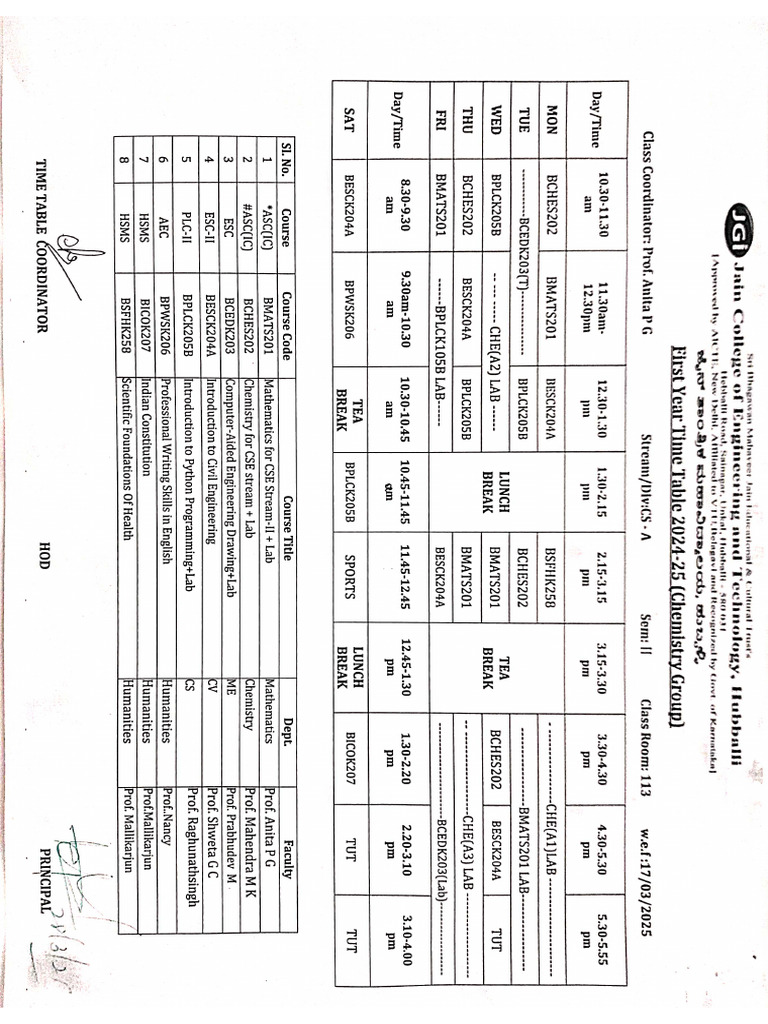 Updated Time Table (Saturday Timing 8.30am - 4pm) | PDF