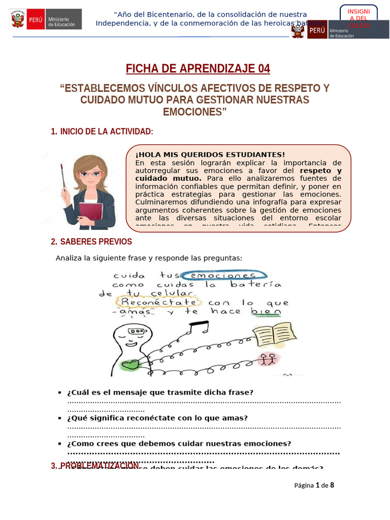 DPCC 2° - Ficha de Aprendizaje 04-Unidad 8 | PDF | Las emociones | Empatía