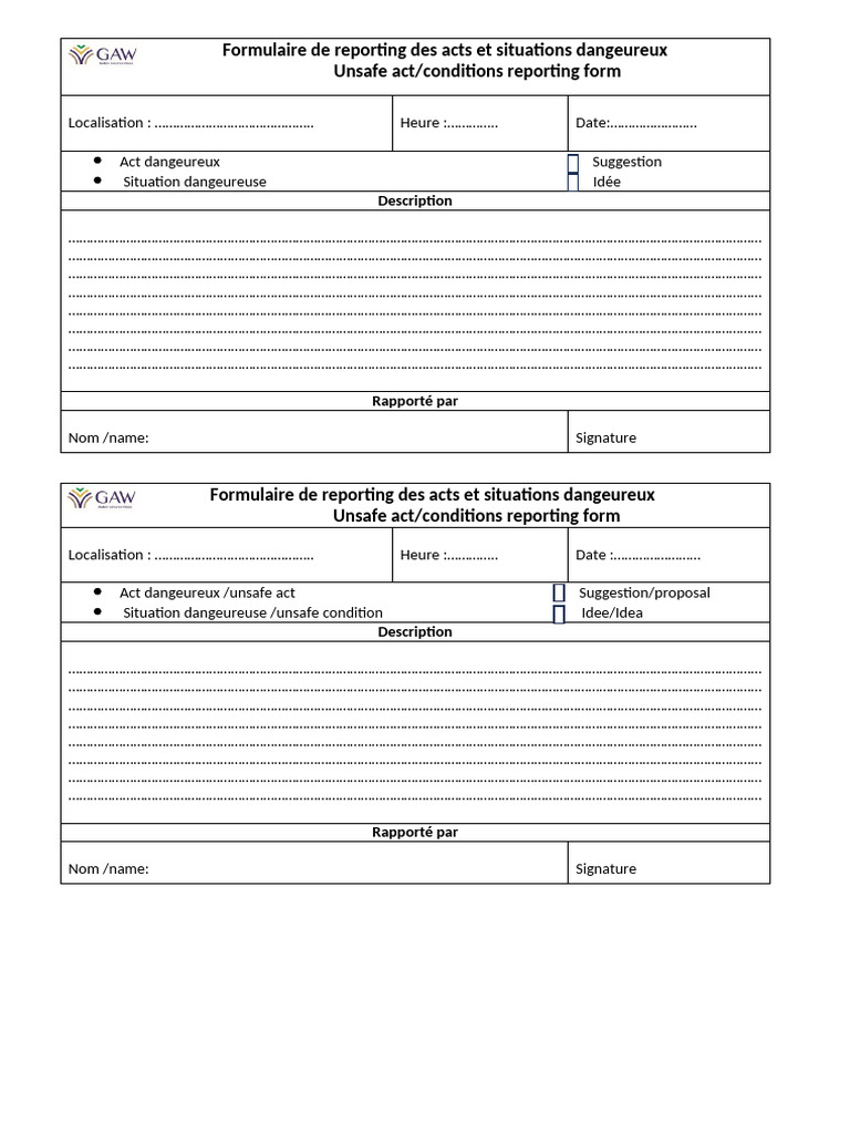 Unsafe Act Condition Report Form | PDF