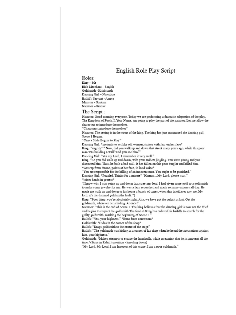 English Role Play Script PDF | PDF
