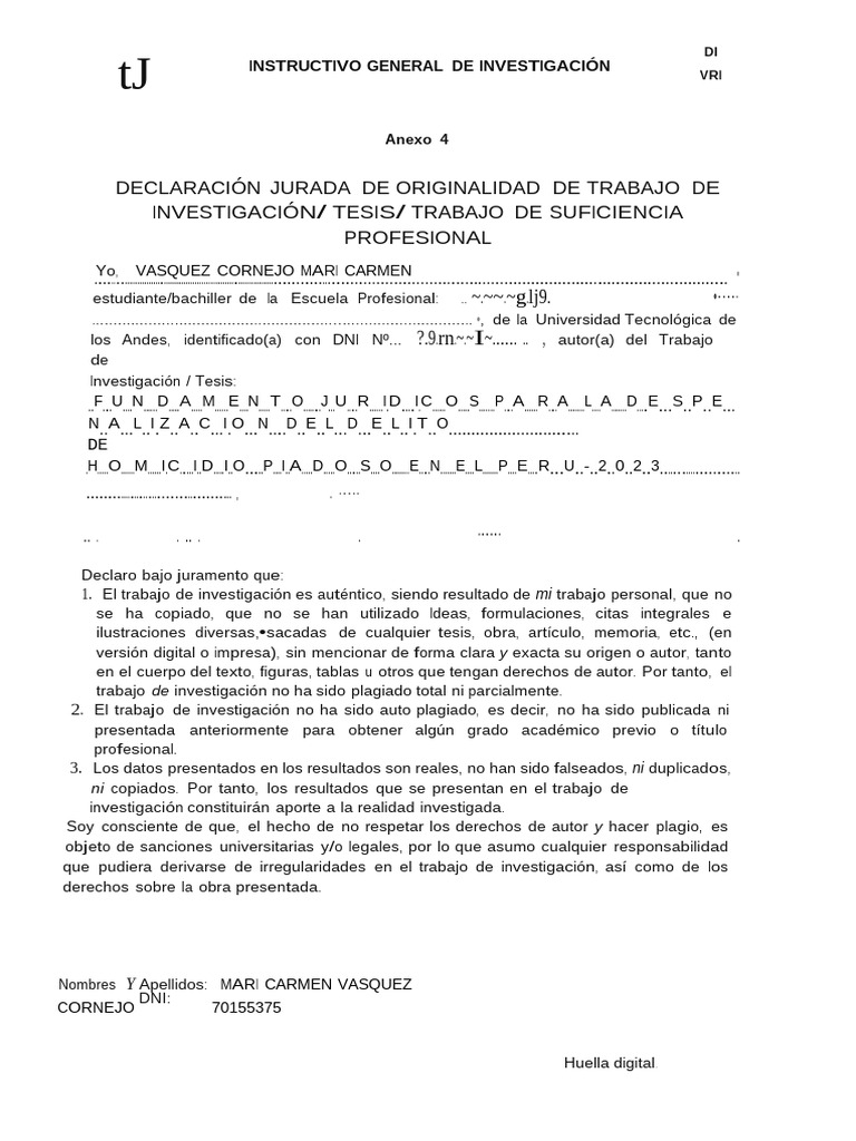 Anexo 4 Declaracion Jurada | PDF | Plagio