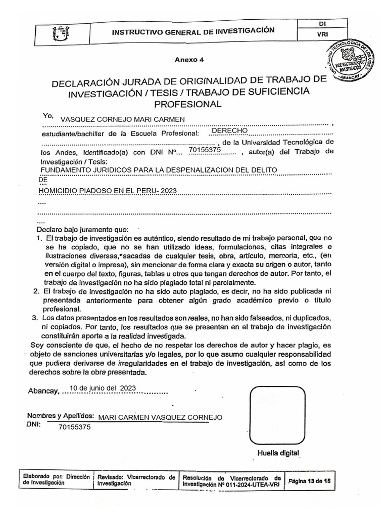 Anexo 4 Declaracion Jurada | PDF | Plagio