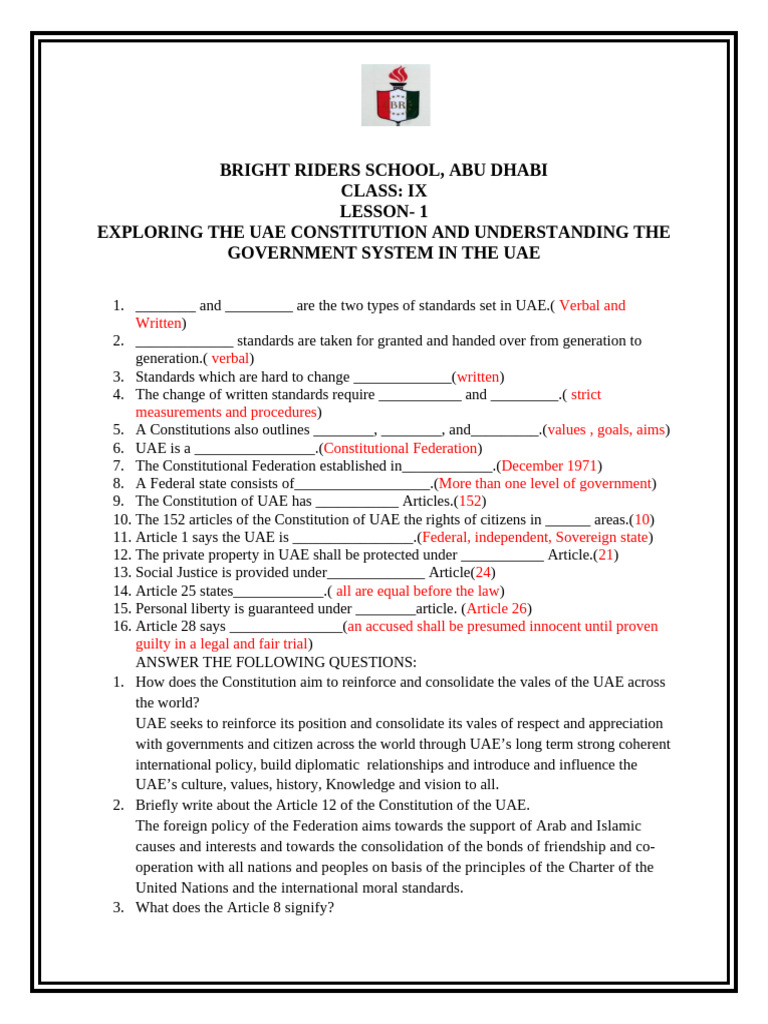 gr9 - Notes - Uae Govt - 23'24 | PDF | United Arab Emirates | Justice