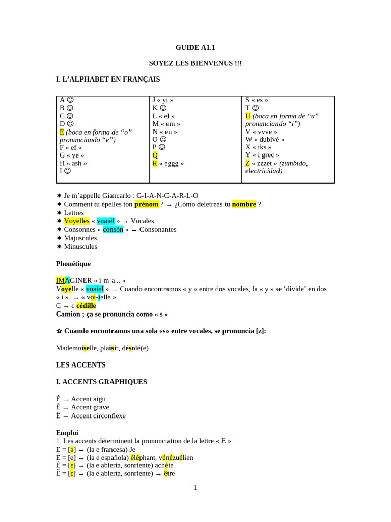 Guide de l'alphabet et accents français | PDF | Genre grammatical ...