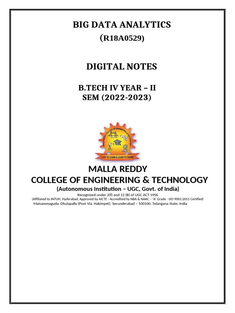 Big Data Analytics(r18a0529) | PDF | Big Data | Analytics