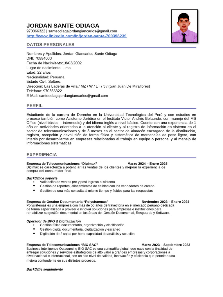 CV Jordan Giancarlo Ss Anteo Diag A | PDF | Business | Telecomunicaciones