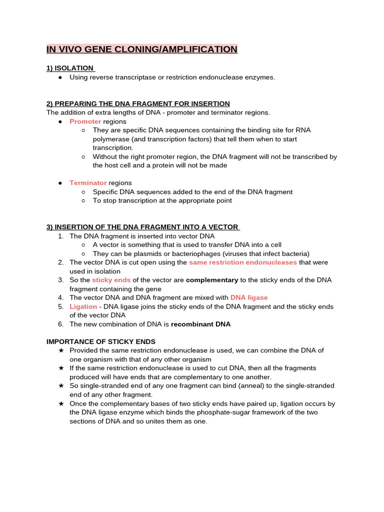 In Vivo Gene Cloning - Amplification | PDF | Plasmid | Molecular Cloning