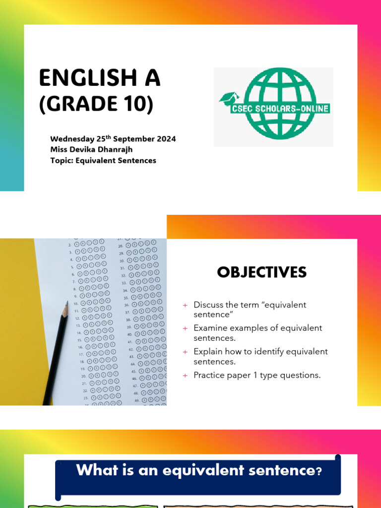 Lesson 8 - Equivalent Sentences | PDF | Cognition