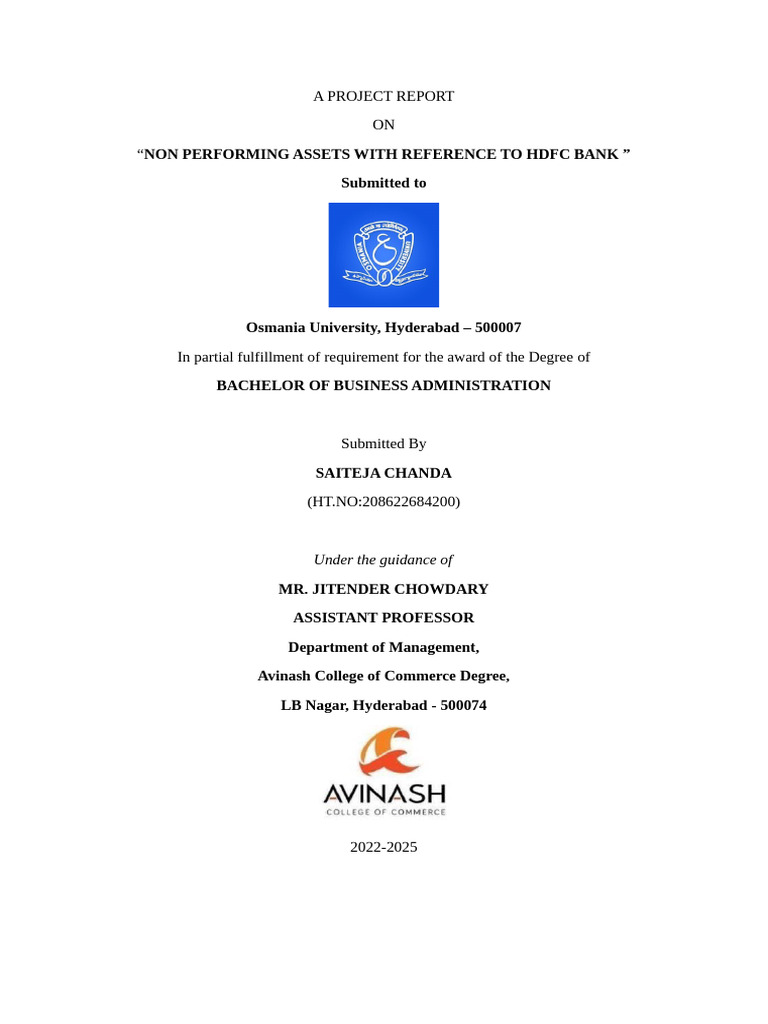 HDFC Bank NPA Analysis 2024 | PDF | Banks | Loans