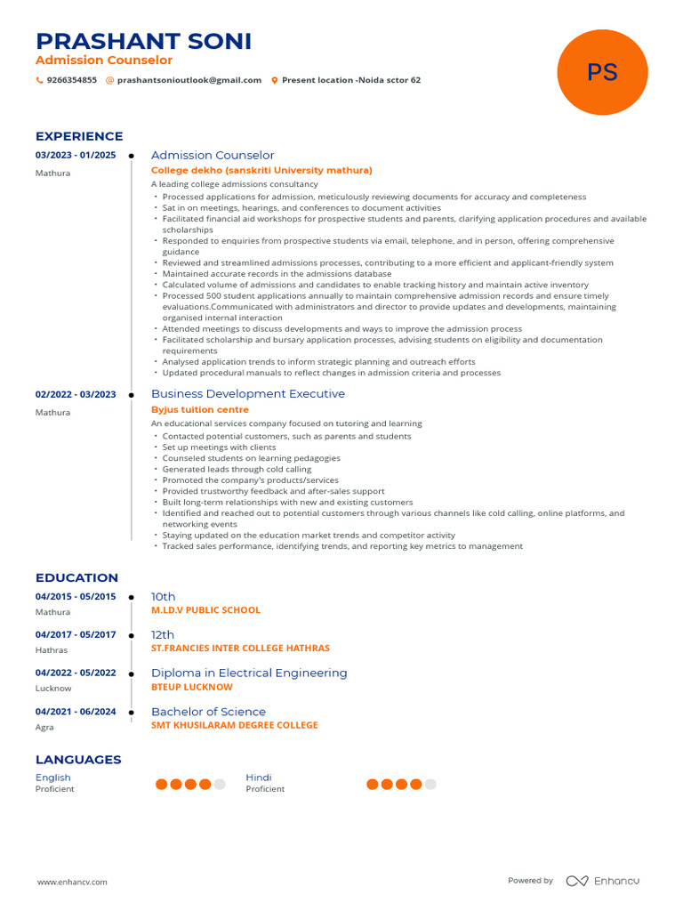 Prashant Soni Resume | PDF | College Admissions In The United States ...