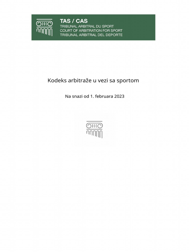 Code of Sports-Related Arbitration (In Force As From 1 February 2023) | PDF