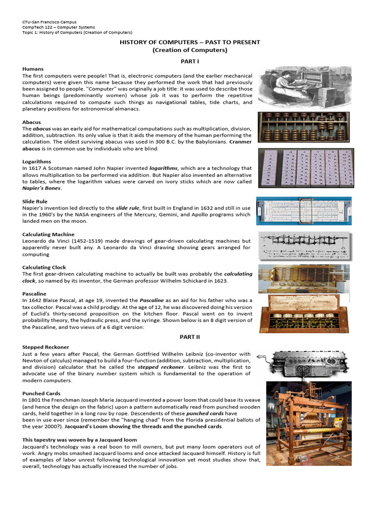 CompTech 122 Topic 1. Computer History | PDF | Microprocessor | Integrated Circuit
