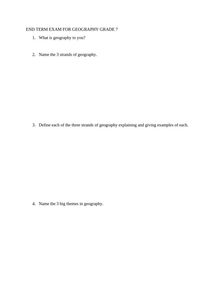 End Term Exam For Geography Grade 7 | PDF