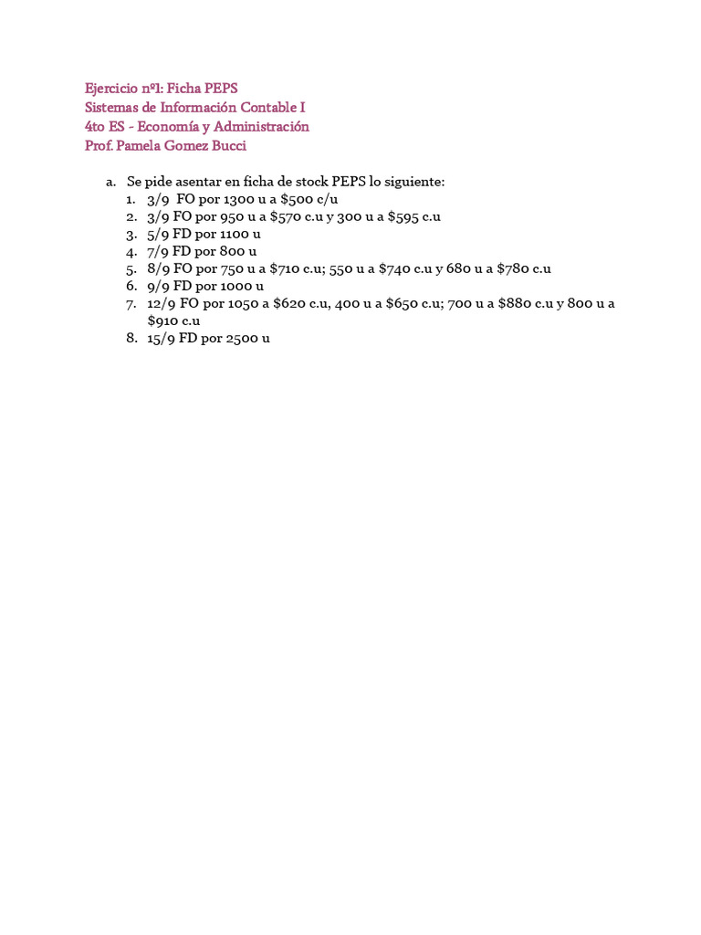 Ficha PEPS: Ejercicio Contable | PDF