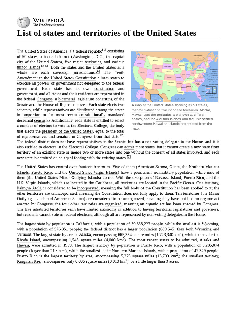 U.S. States and Territories Overview | PDF | Territories Of The United ...