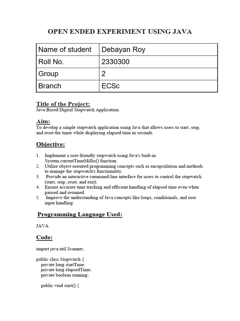 2330300 Simple Stopwatch Using Java Pdf Java Programming 4084