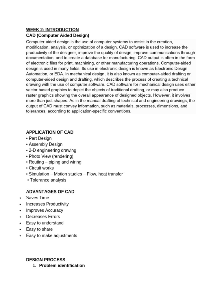 Week 2 Cad Design Process | PDF | Computer Aided Design | Technical Drawing