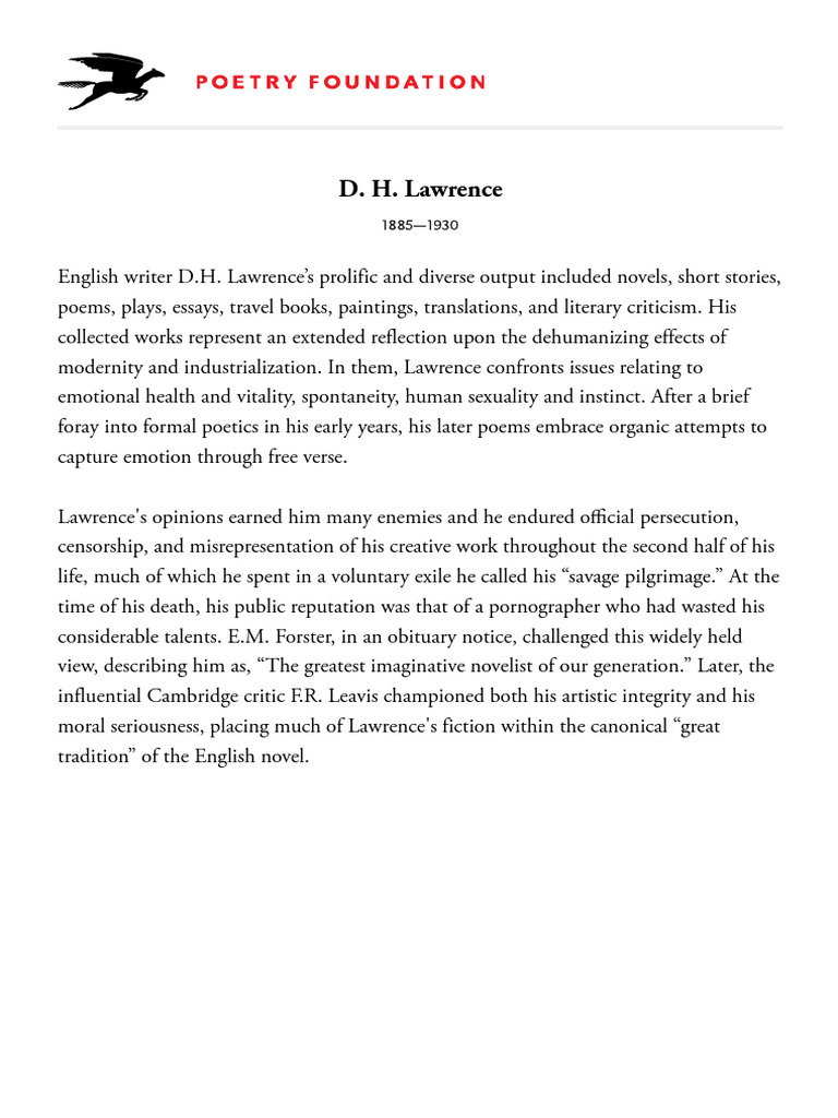 D. H. Lawrence _ The Poetry Foundation | PDF