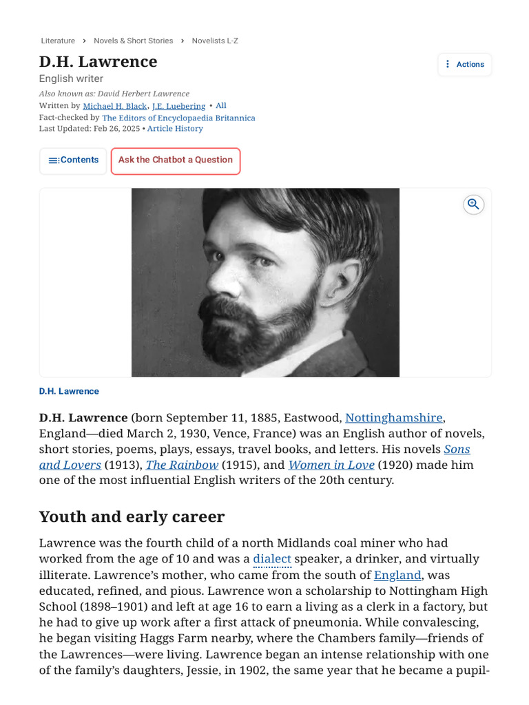 D.H. Lawrence _ Biography, Books, Significance & Facts _ Britannica ...