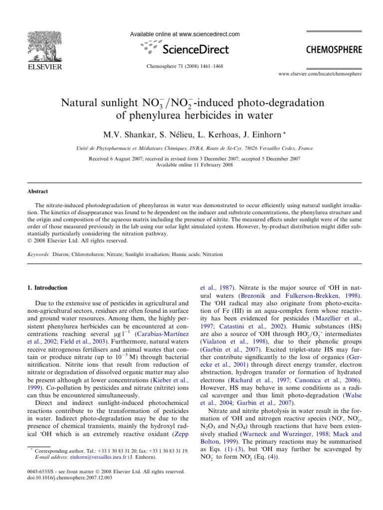 Sunlight-Induced Degradation of Herbicides | PDF | Nitrate | High ...