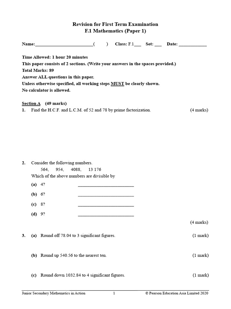 Math Term One Revision Paper 1 | PDF | Polynomial | Numbers