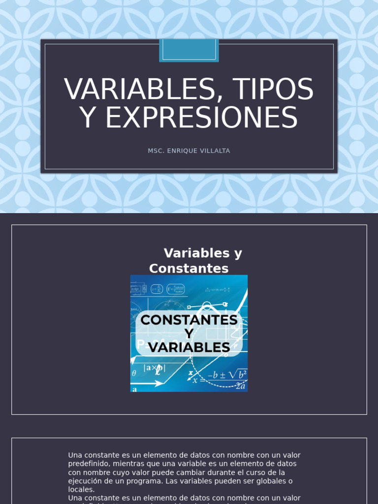 Variables, Tipos y Expresiones | PDF | Variable (informática ...