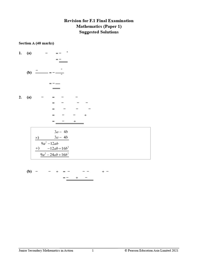 Math Final Exam Revision Paper 1 Ans | PDF | Area