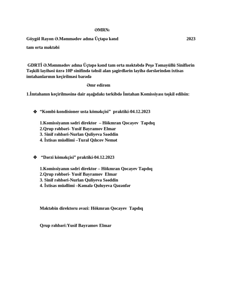 imtahan komissiyasi 2023 | PDF