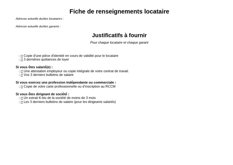 Fiche de Renseignements Locataire | PDF