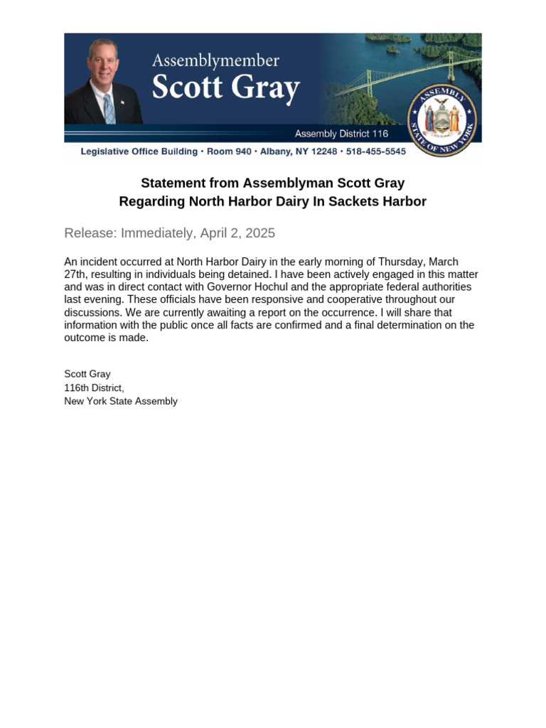 Assemblyman Gray: North Harbor Dairy | PDF