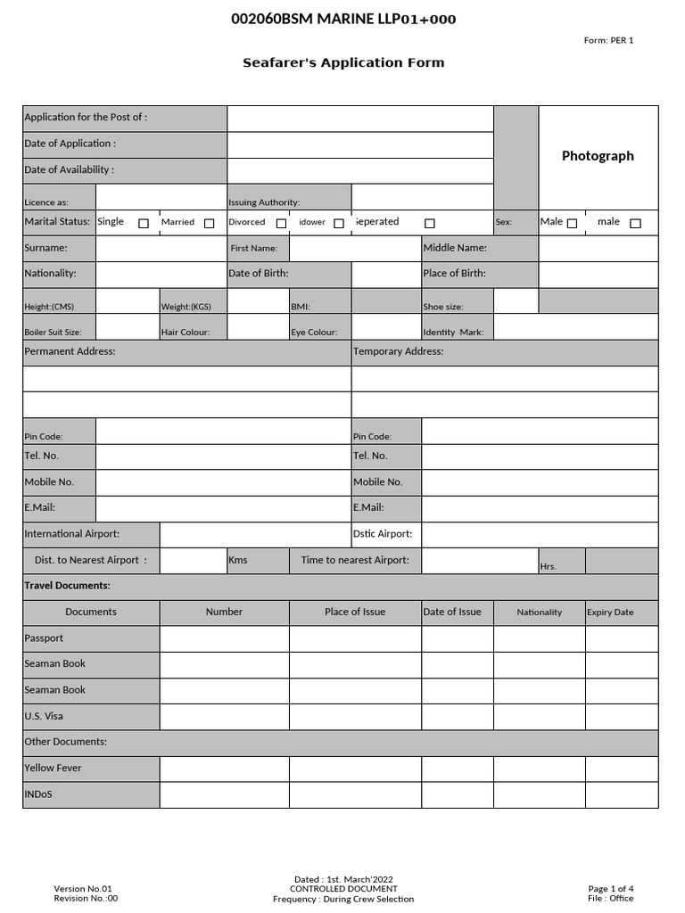 Per - 1 Seafarers Application Form | PDF